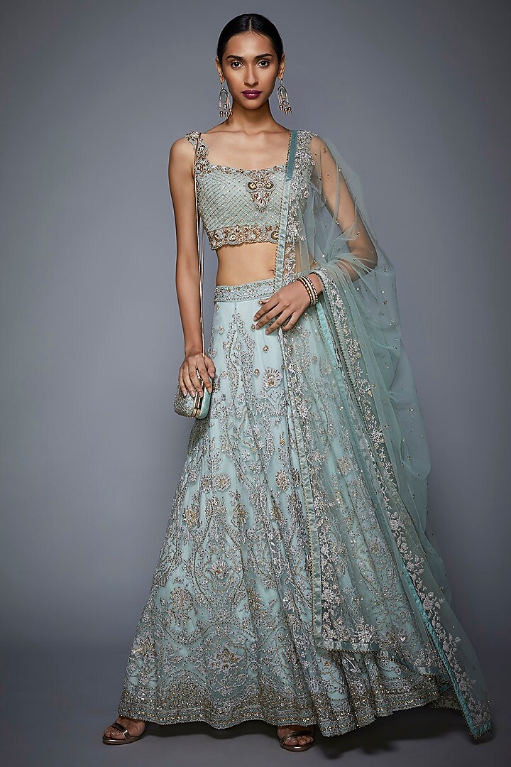Powder Blue Embroidered Lehenga Set Design By Ri Ritu Kumar At Pernias