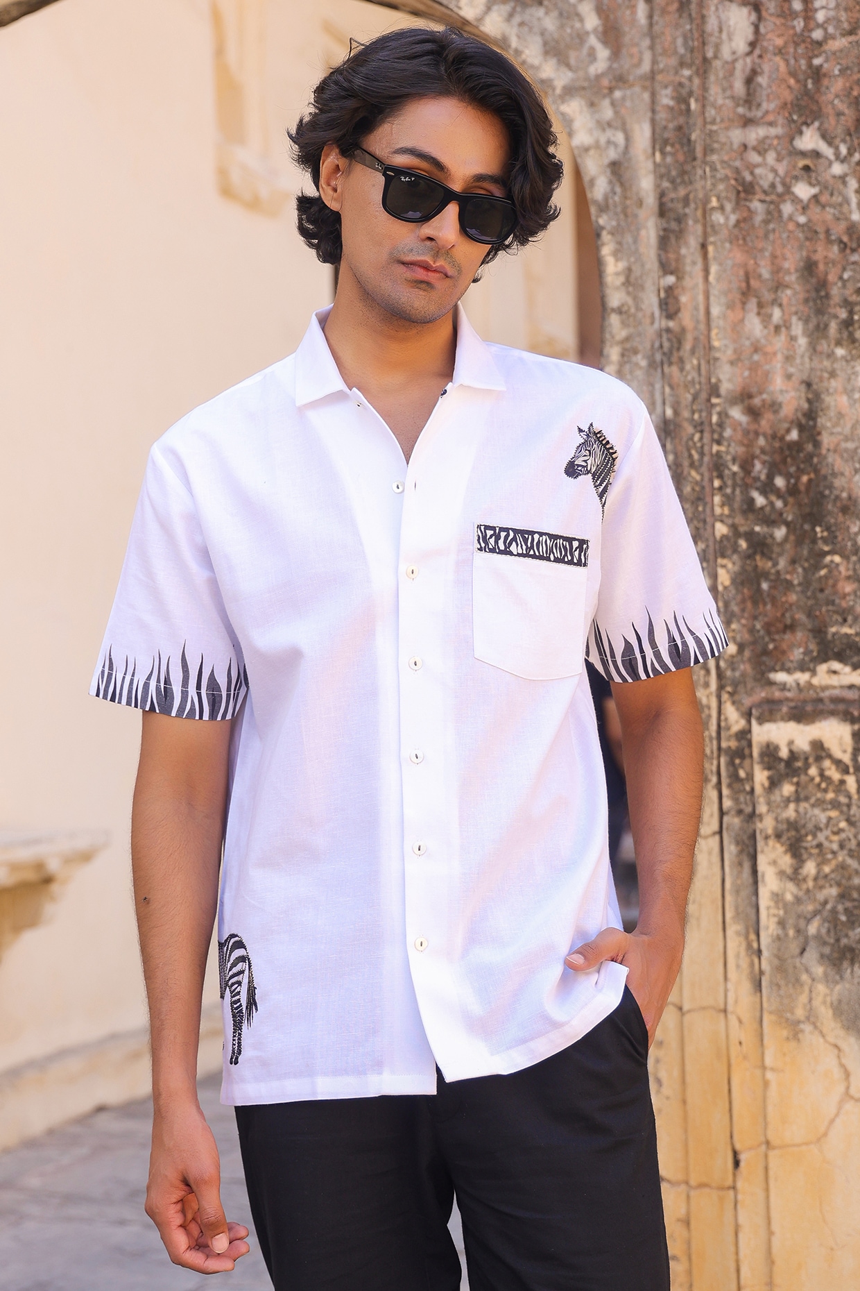 White Linen & Tencel Embroidered Shirt by Raw & Rustic by Niti Bothra ...