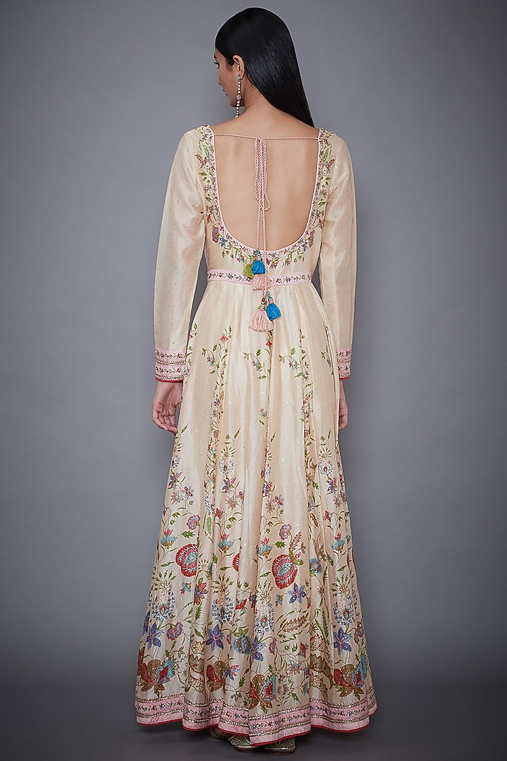 Beige Embroidered & Printed Anarkali Set by Ri Ritu Kumar at Pernia's Pop Up Shop 2025