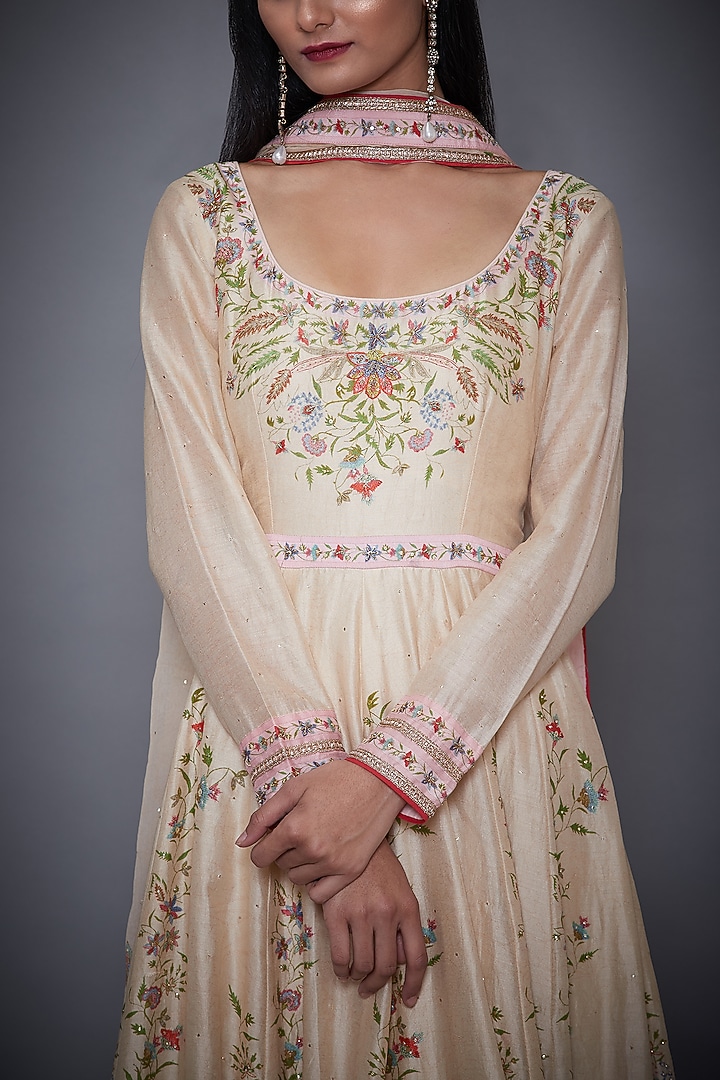 Beige Embroidered & Printed Anarkali Set by Ri Ritu Kumar at Pernia's Pop Up Shop 2025
