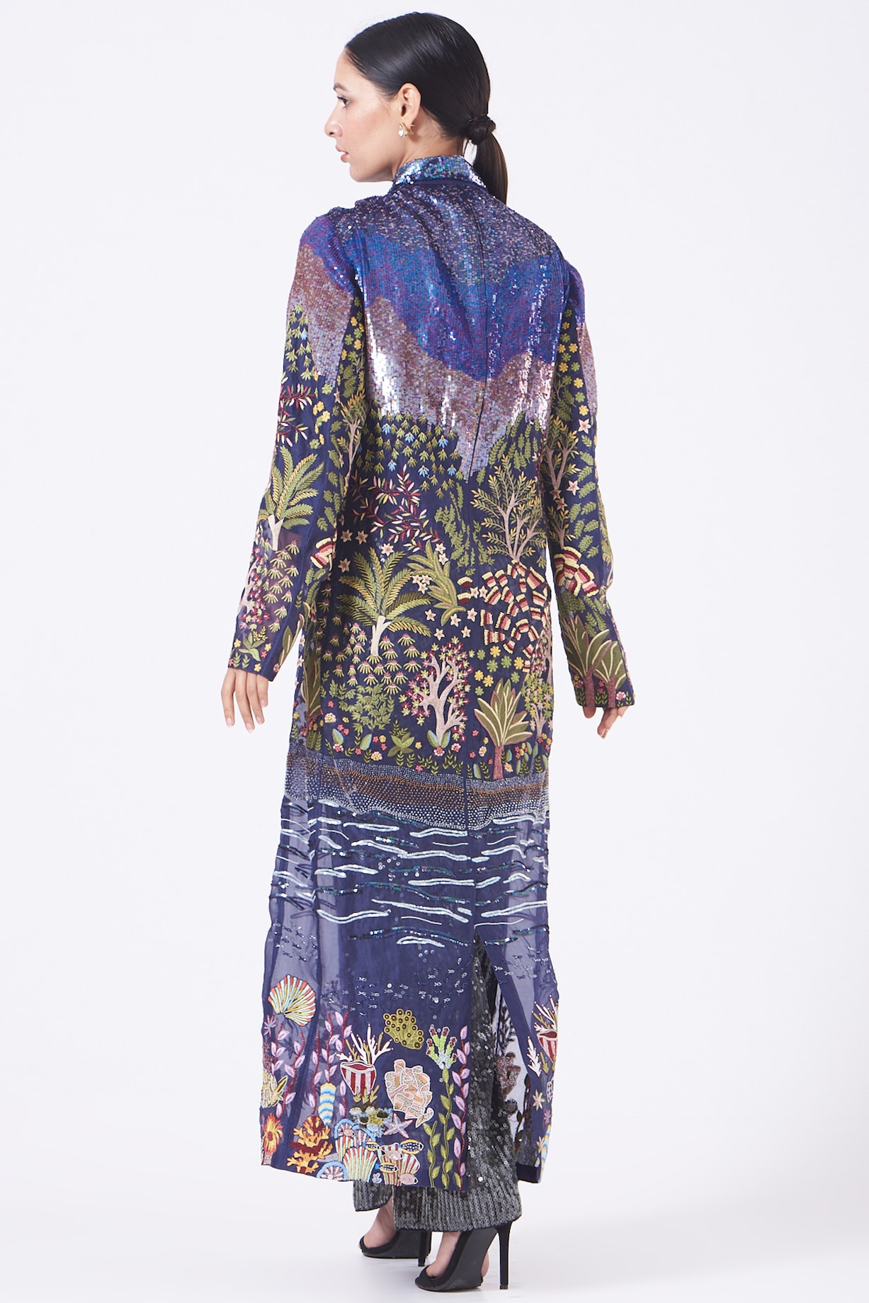 Navy Blue Hand Embroidered A-Line Jacket Set by Rahul Mishra at Pernia ...