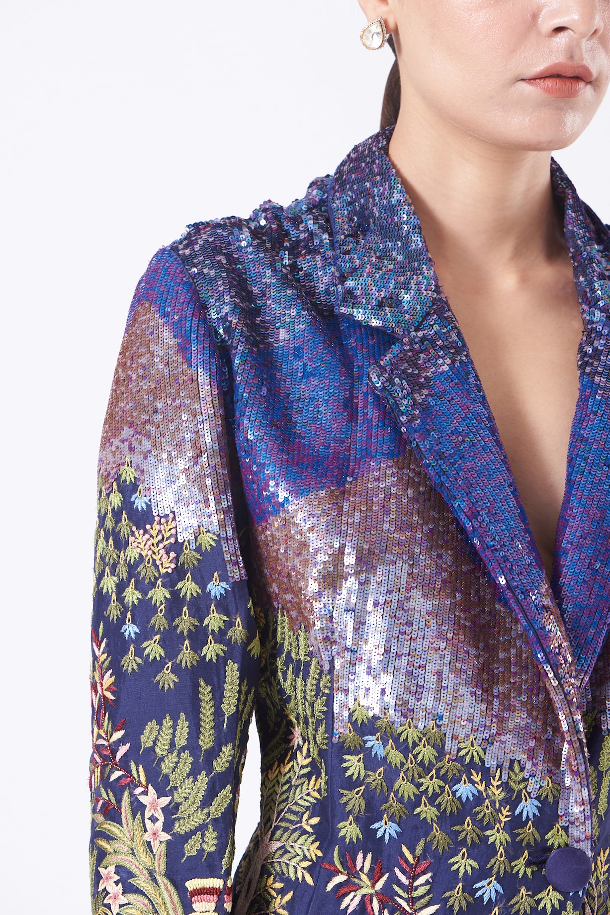 Navy Blue Hand Embroidered A-Line Jacket Set by Rahul Mishra at Pernia ...