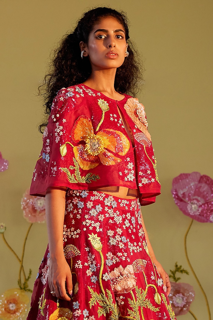 Plum Silk Organza Hand Embroidered Bridal Lehenga Set by Rahul Mishra ...