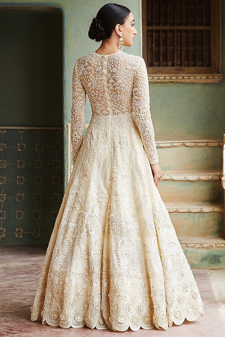 Yellow & Gold Pichwai Hand Embroidered Gown by Rahul Mishra at Pernia's ...