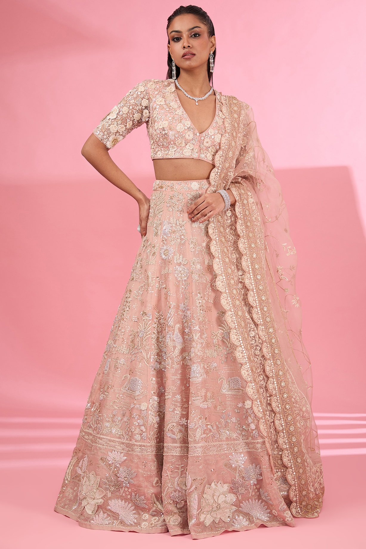 Rose Pink Organza Bridal Lehenga Set by Rahul Mishra at Pernia's Pop Up ...