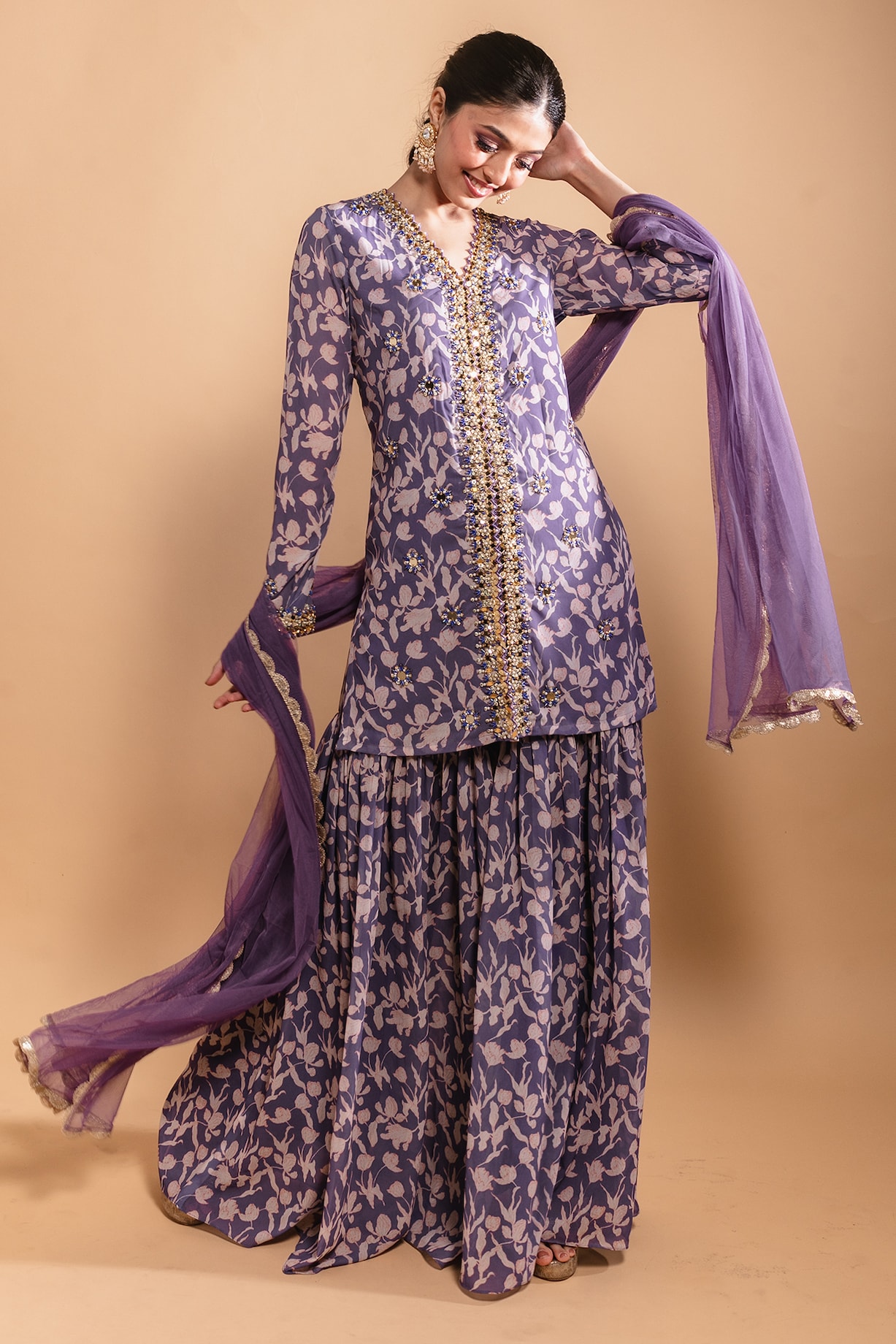 Purple Floral Printed Sharara Set by Ria Shah Label at Pernia's Pop Up ...