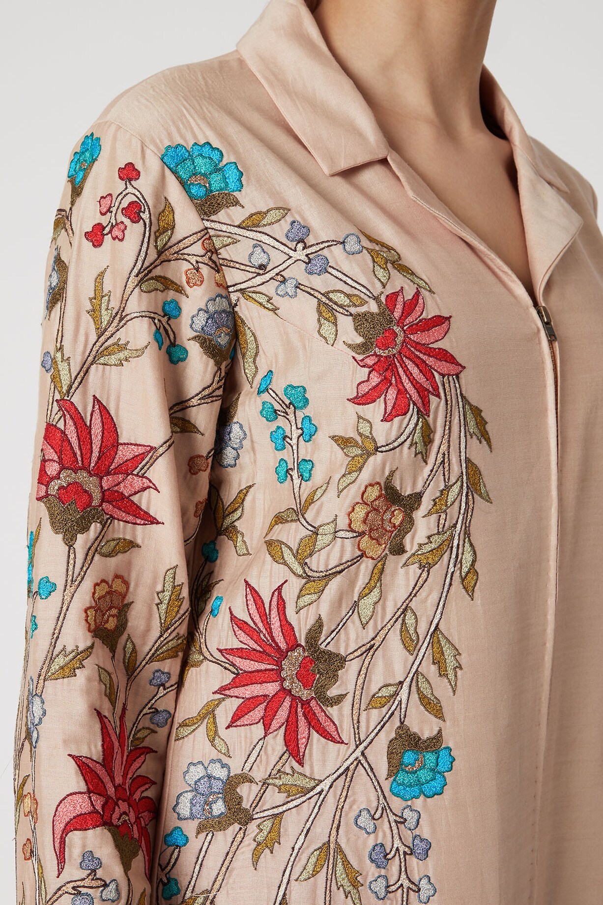 Peach Embroidered Shacket Dress by Rishi & Soujit at Pernia's Pop Up ...