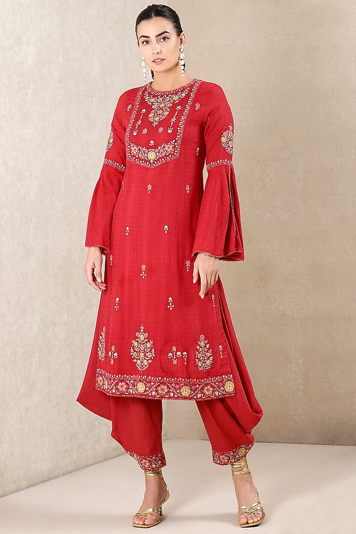 Cadmium Red Embroidered Dhoti Set Design by Ritu Kumar at Pernia's Pop ...