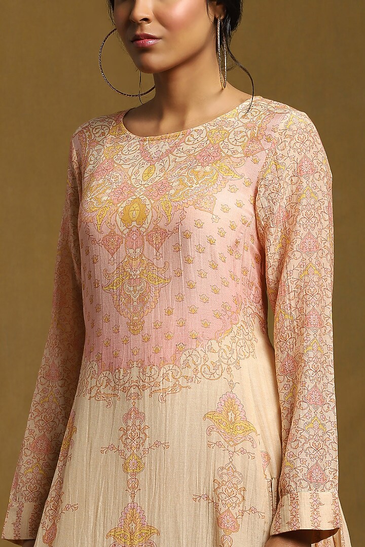 Beige Printed Tiered Maxi Dress by Ritu Kumar at Pernia's Pop Up Shop 2024