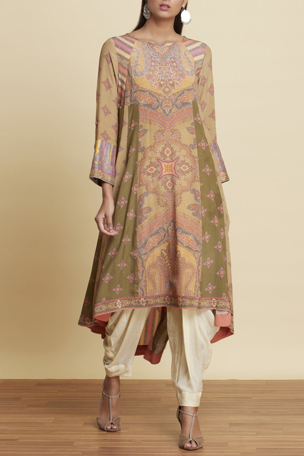 Olive Green Printed Kurta With Dhoti Pants by Ritu Kumar at Pernia's Pop Up Shop 2025
