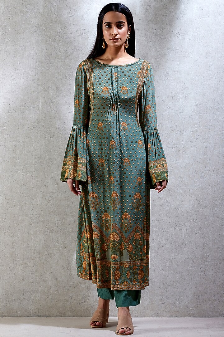 Sea Green & Beige Kurta With Pants by Ritu Kumar at Pernia's Pop Up Shop 2025