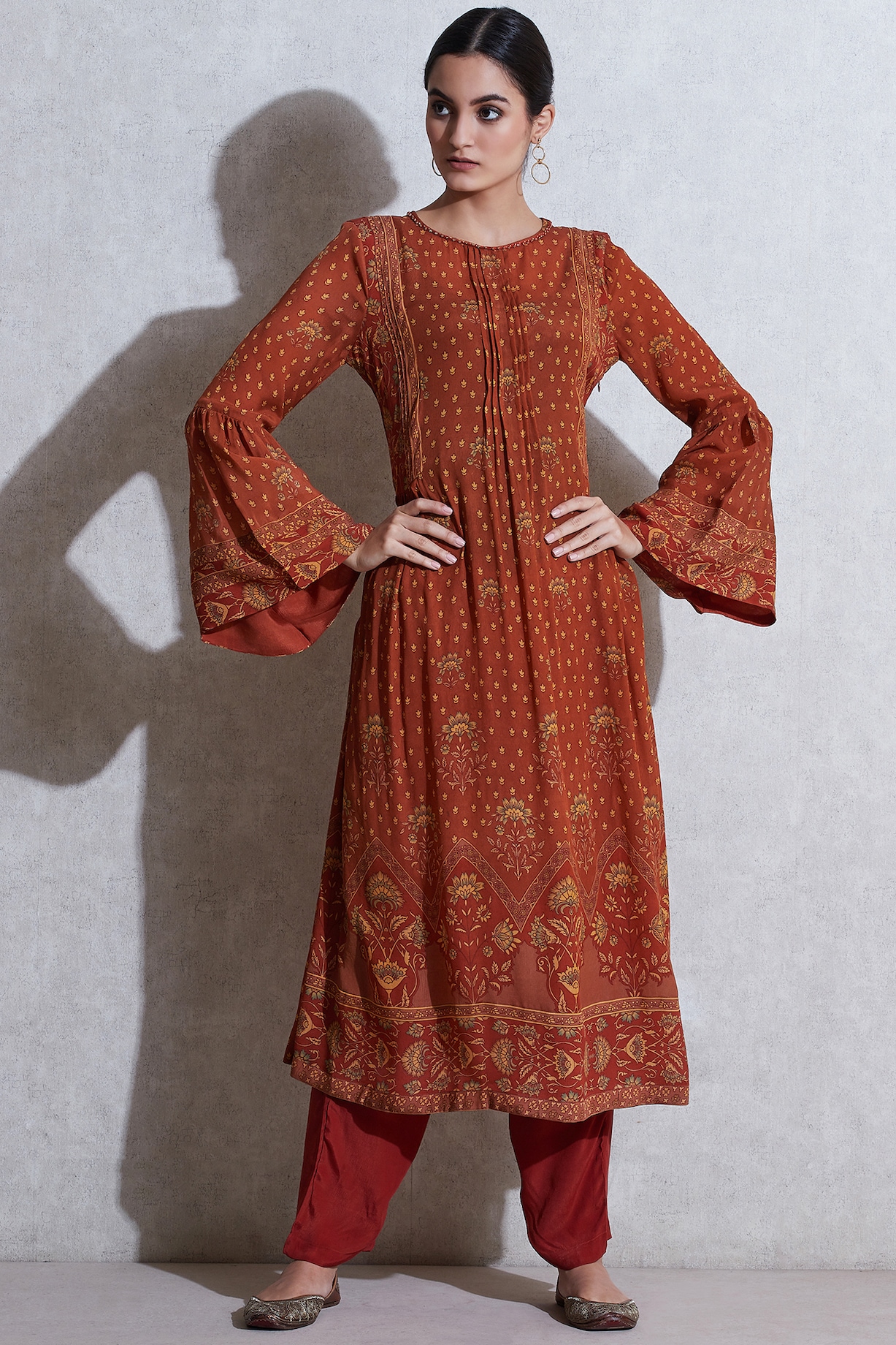 Rust Orange & Beige Kurta With Pants by Ritu Kumar at Pernia's Pop Up Shop 2025