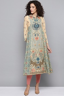 Beige Printed Long Kurta Design by Ritu Kumar at Pernia's Pop Up Shop 2024