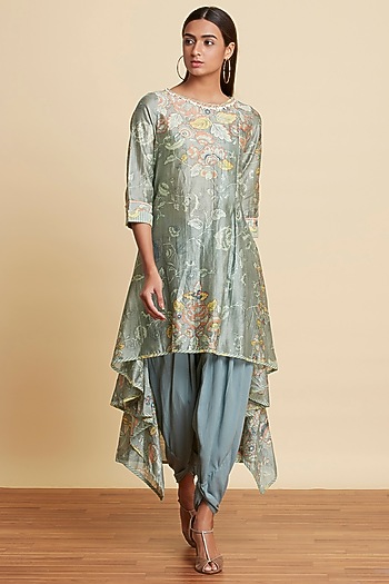 Olive Green Printed Kurta With Dhoti Pants Design by Ritu Kumar at Pernia's Pop Up Shop 2021