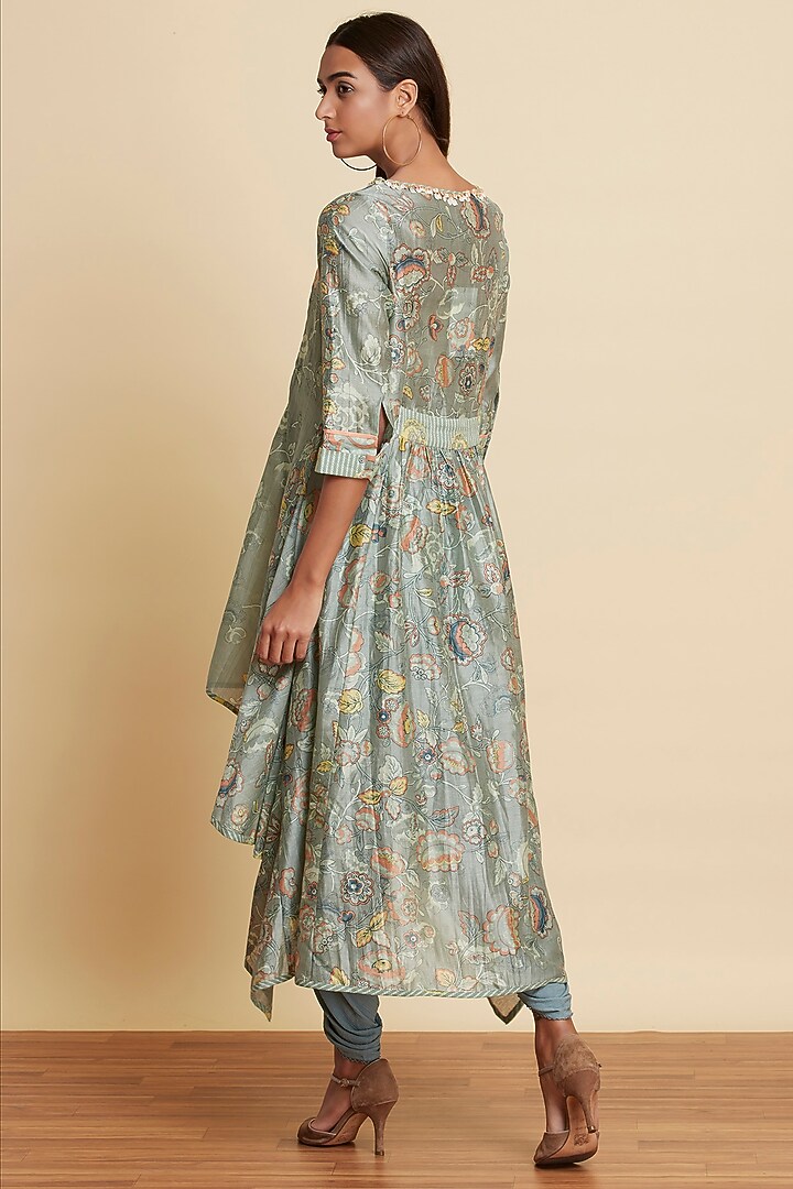 Olive Green Printed Kurta With Dhoti Pants Design by Ritu Kumar at Pernia's Pop Up Shop 2024