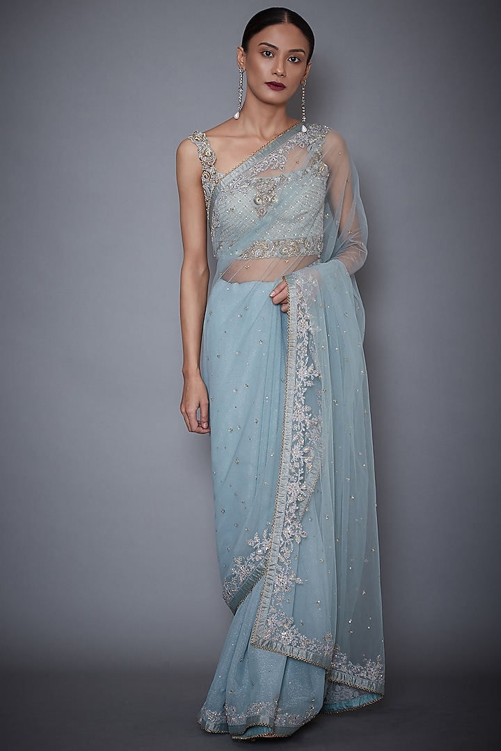Powder Blue Embroidered Saree Set by Ri Ritu Kumar at Pernia's Pop Up ...