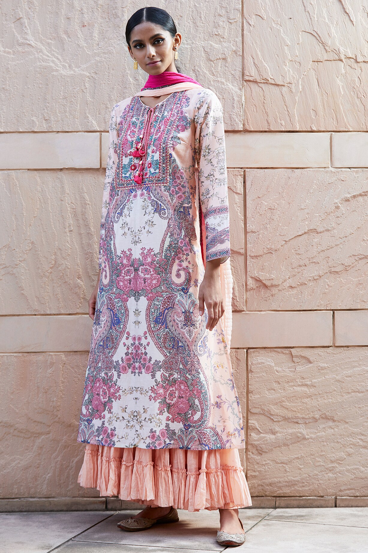Pink Floral Printed Sharara Set by Ritu Kumar at Pernia's Pop Up Shop 2024
