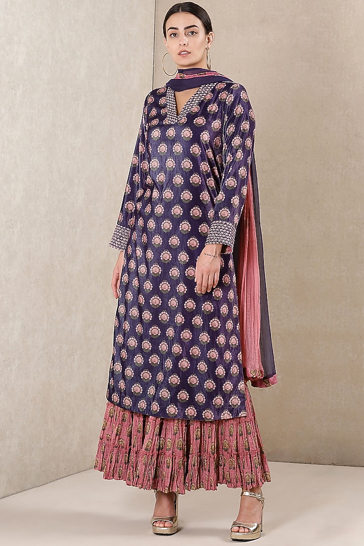 Violet & Blush Cotton Voile Sharara Set Design by Ritu Kumar at Pernia ...