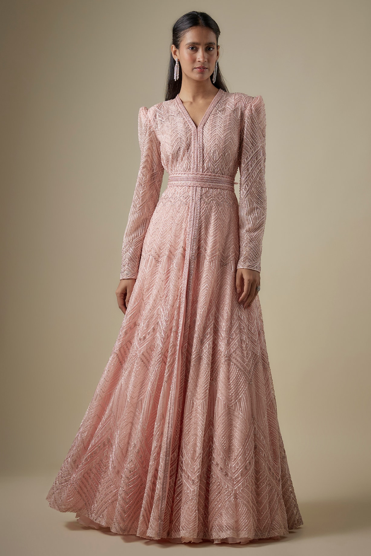 Rose Pink Net Thread Embroidered Anarkali Set by Ritika Mirchandani at ...