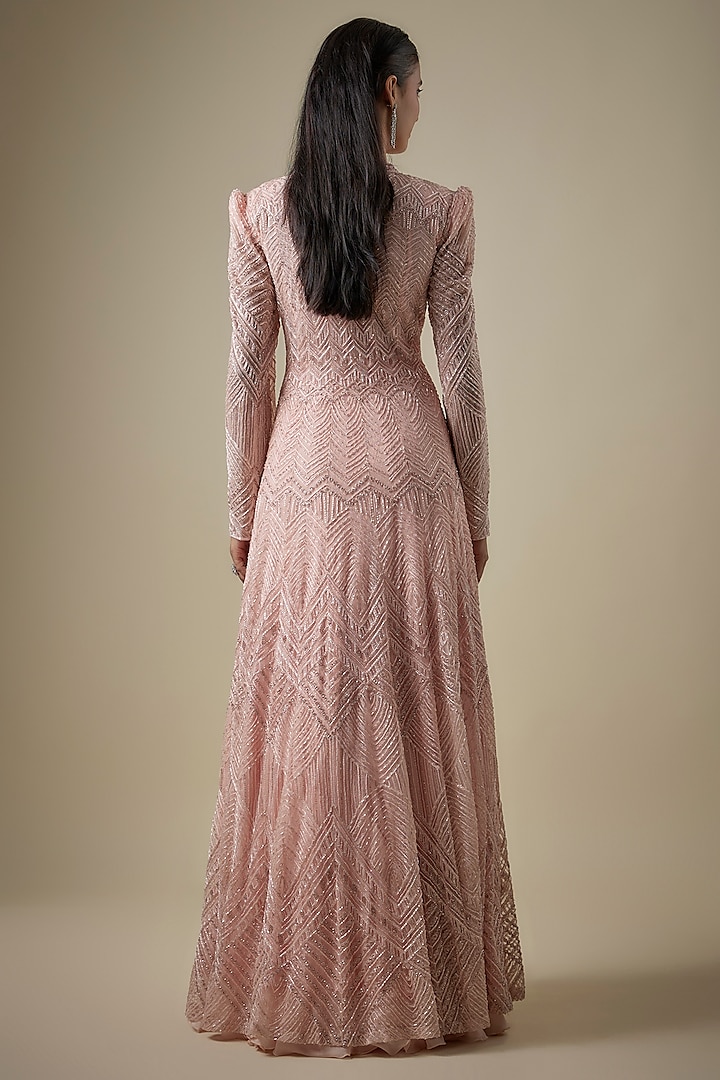 Rose Pink Net Thread Embroidered Anarkali Set by Ritika Mirchandani at ...