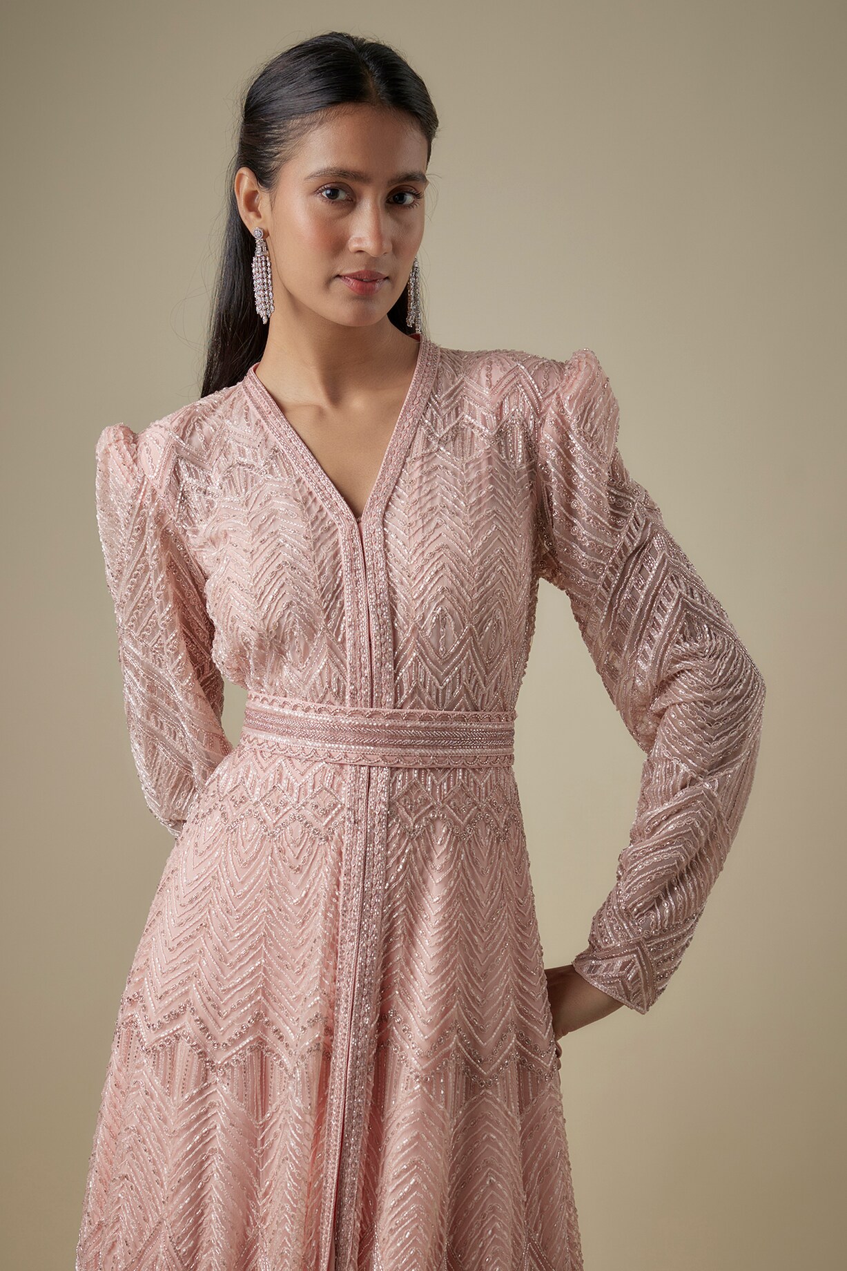 Rose Pink Net Thread Embroidered Anarkali Set by Ritika Mirchandani at ...