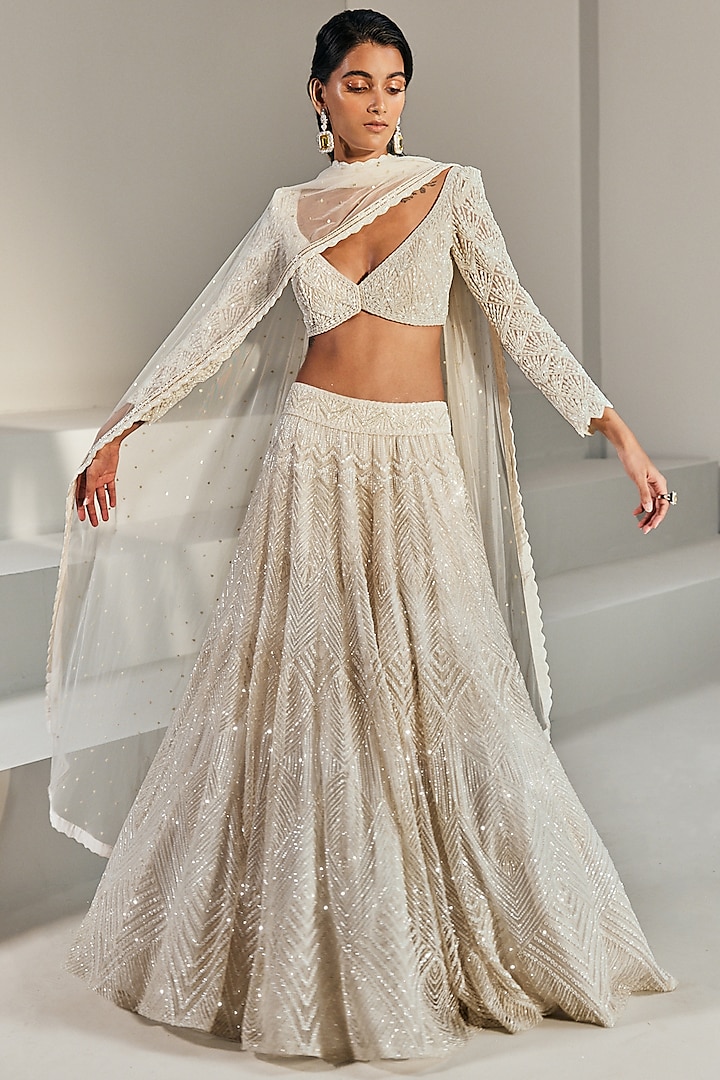 Ivory Embroidered Bridal Lehenga Set by Ritika Mirchandani at Pernia's ...