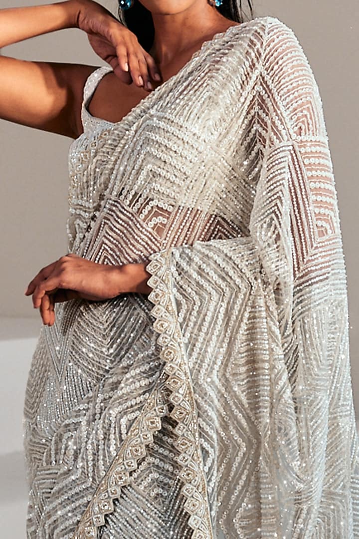 Ivory Hand Embroidered Saree Set by Ritika Mirchandani at Pernia's Pop ...