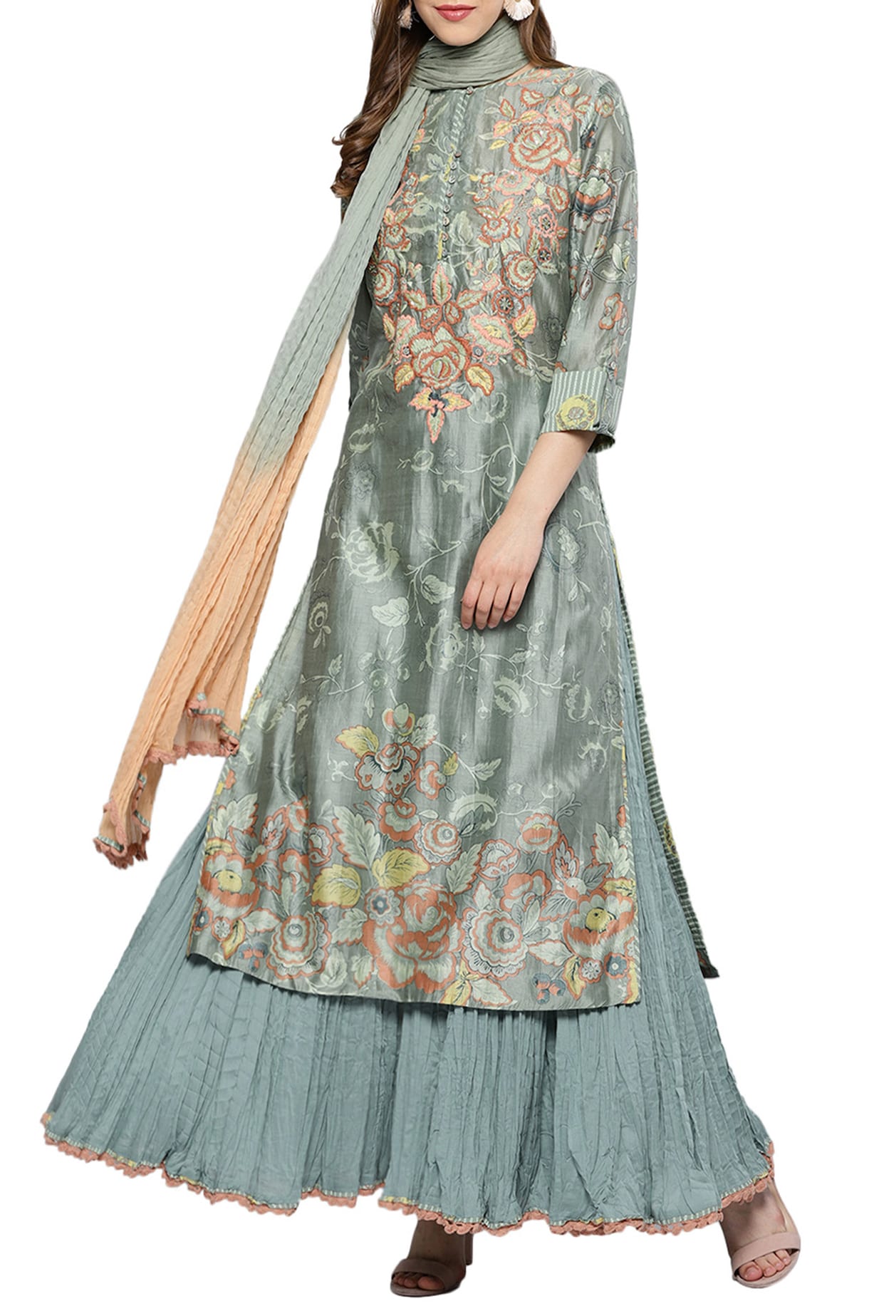 Green Floral Printed Sharara Set by Ritu Kumar at Pernia's Pop Up Shop 2025