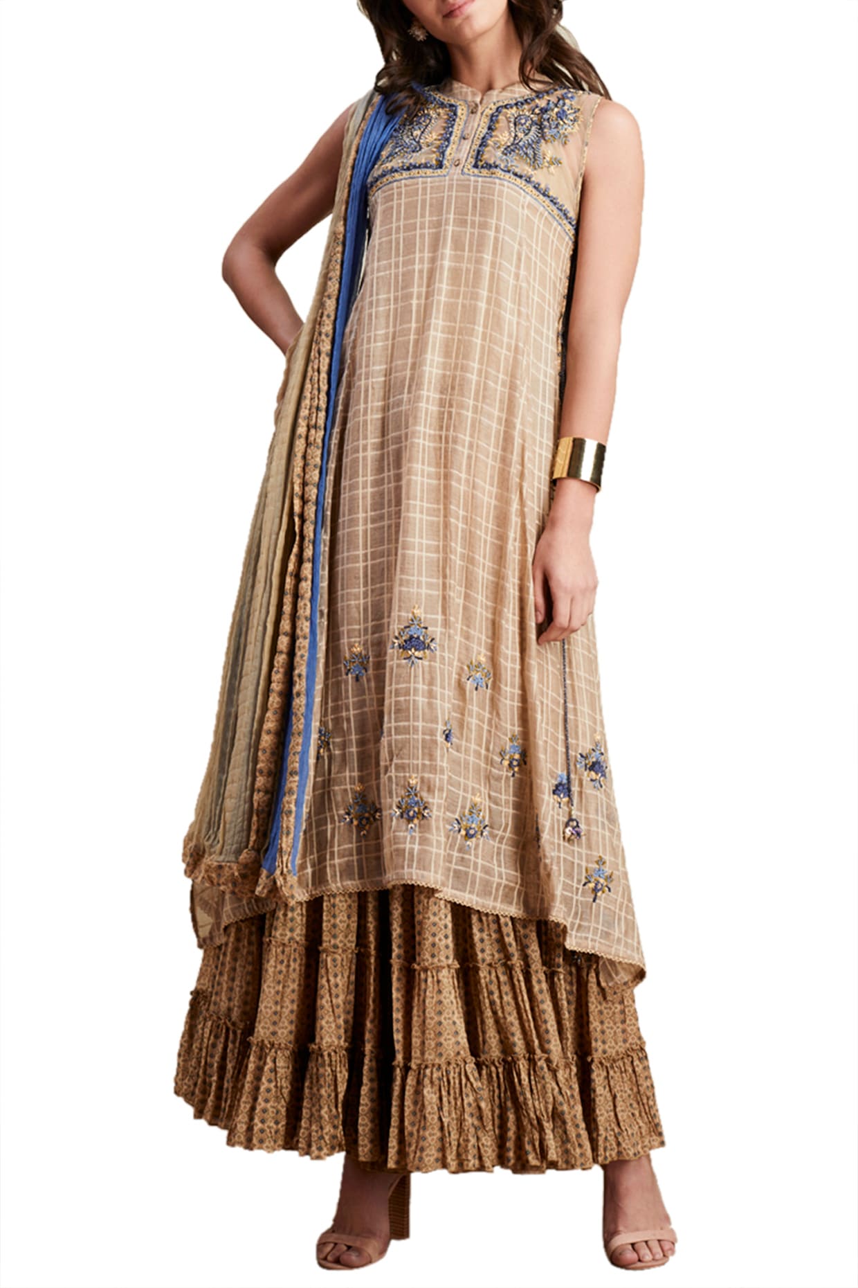 Beige Embroidered Printed Sharara Set by Ritu Kumar at Pernia's Pop Up ...
