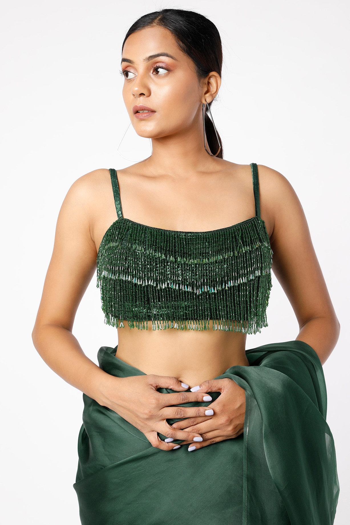 Emerald Green Satin Organza Saree Set by Ruchi Soni at Pernia's Pop Up ...