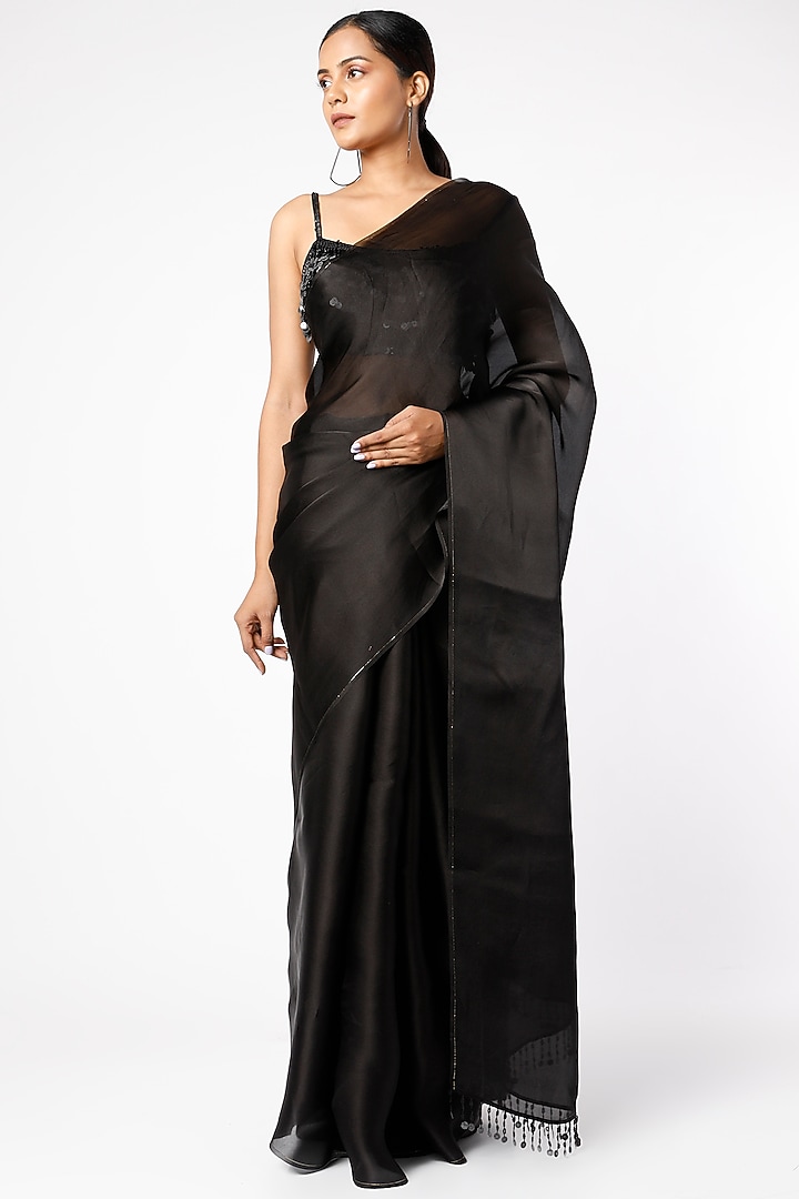 Black Satin Organza Saree Set Design by Ruchi Soni at Pernia's Pop Up ...