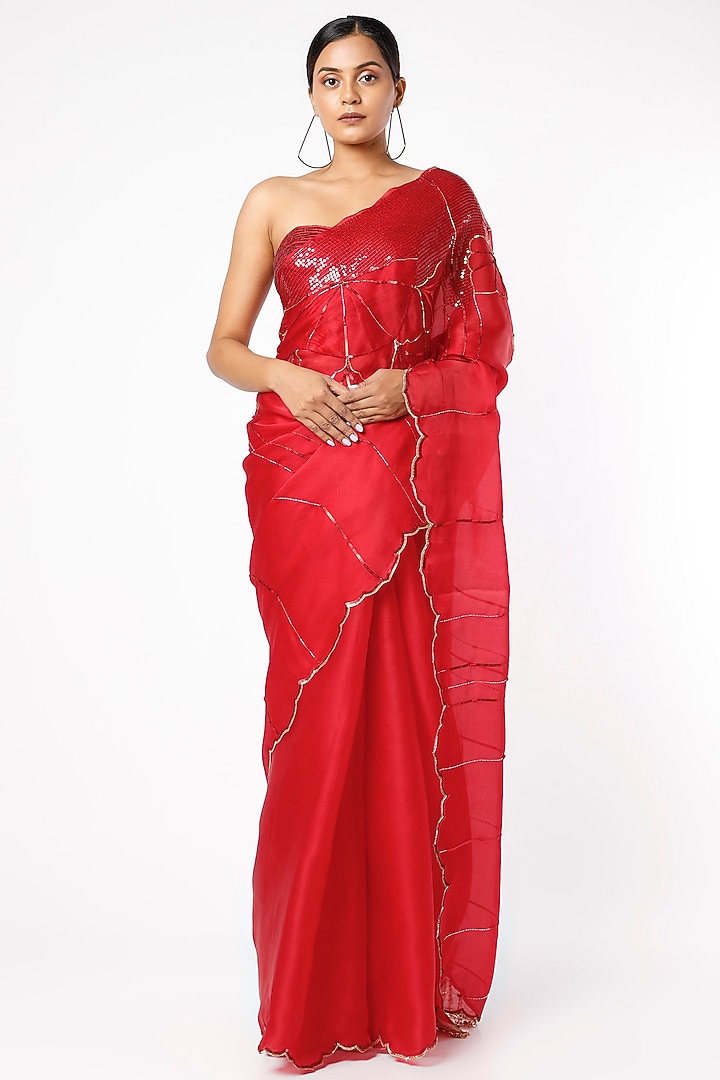 Scarlet Red Sequins Embroidered Saree Set by Ruchi Soni at Pernia's Pop ...