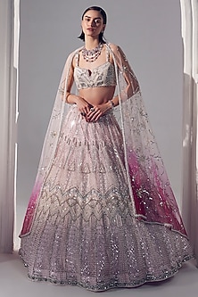 Powder Pink Net Pearl & Sequins Embroidered Lehenga Set Design by ...