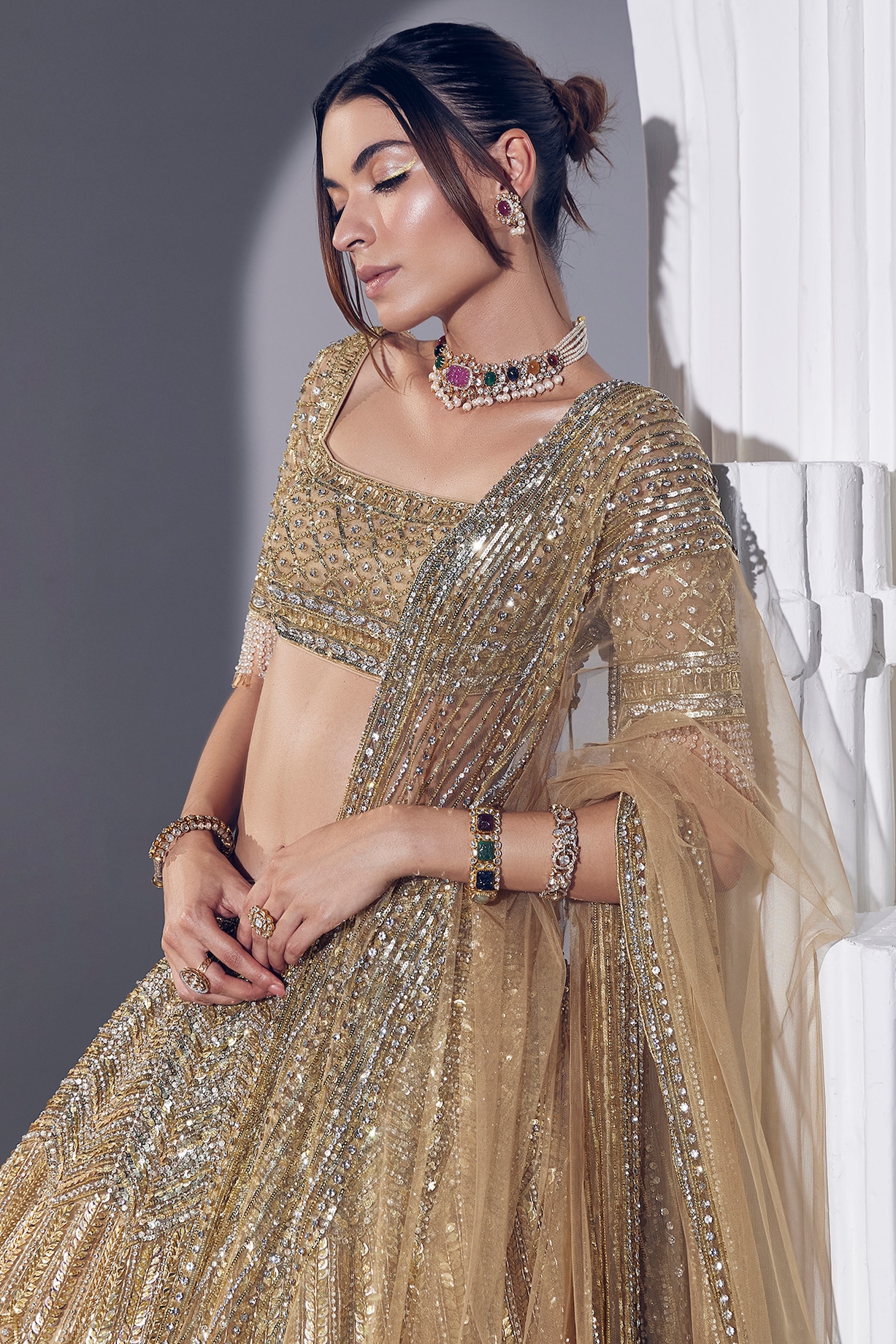 Gold Net & Silk Embroidered Bridal Lehenga Set by Ruchika Hurria at ...
