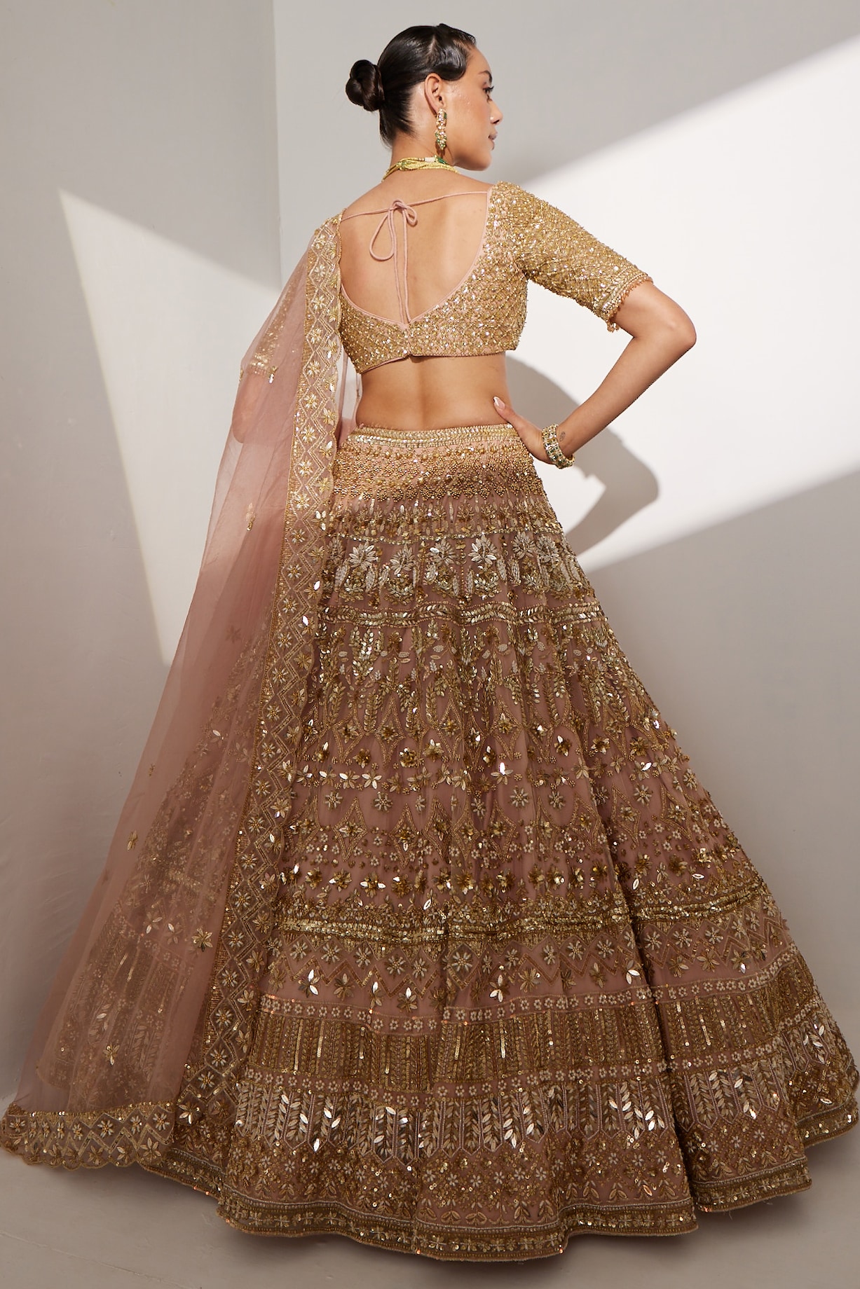 Blush Pink Net Sequins & Nalki Embroidered Bridal Lehenga Set by ...