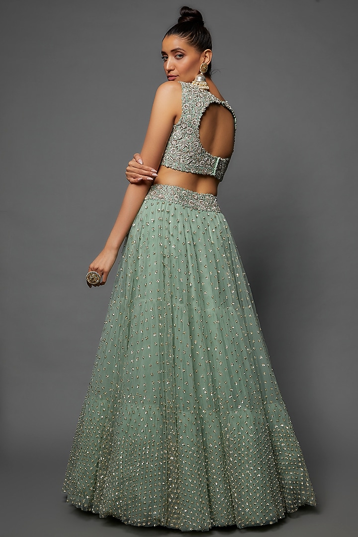 Blue Tulle Embroidered Lehenga Set Design by Mrunalini Rao at Pernia's ...