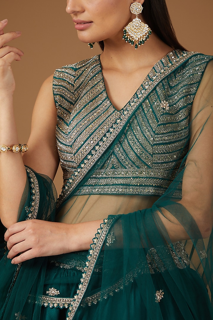 Blue Silk Embroidered Bridal Lehenga Set by Mrunalini Rao at Pernia's ...