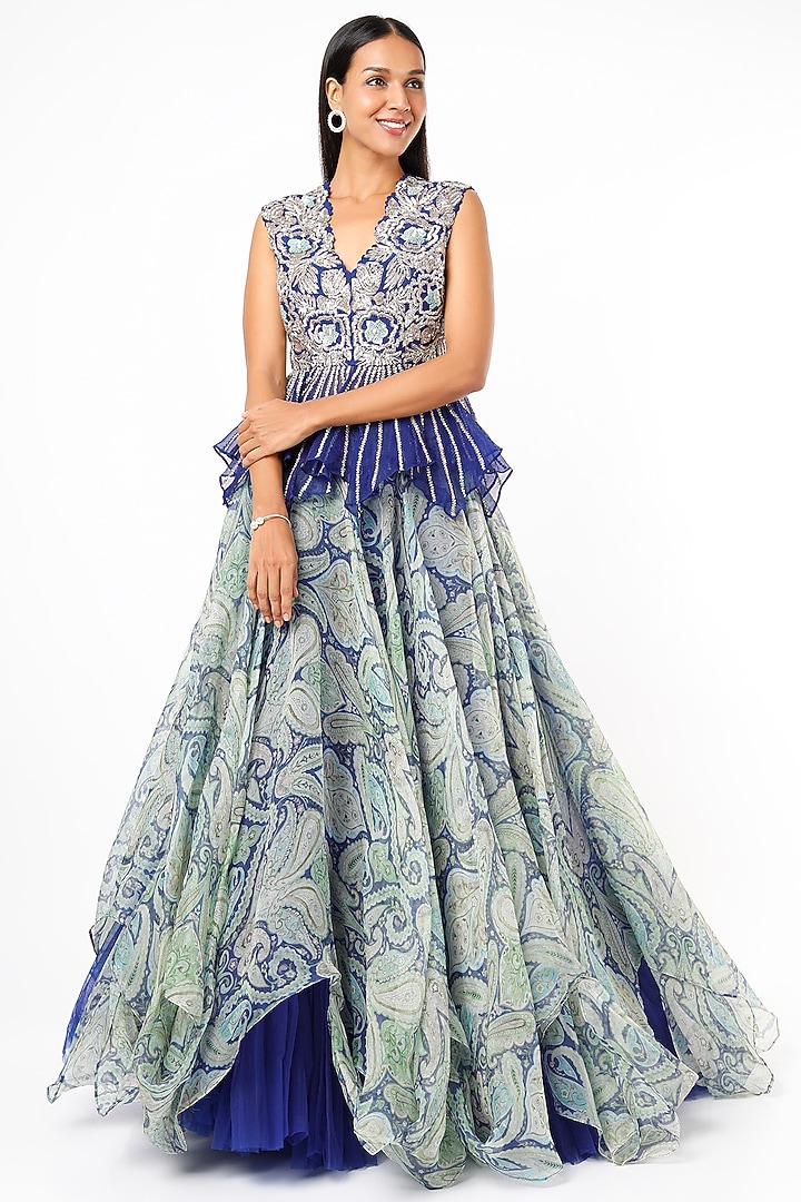 Cobalt Blue Printed Lehenga Set Design by Mrunalini Rao at Pernia's Pop ...
