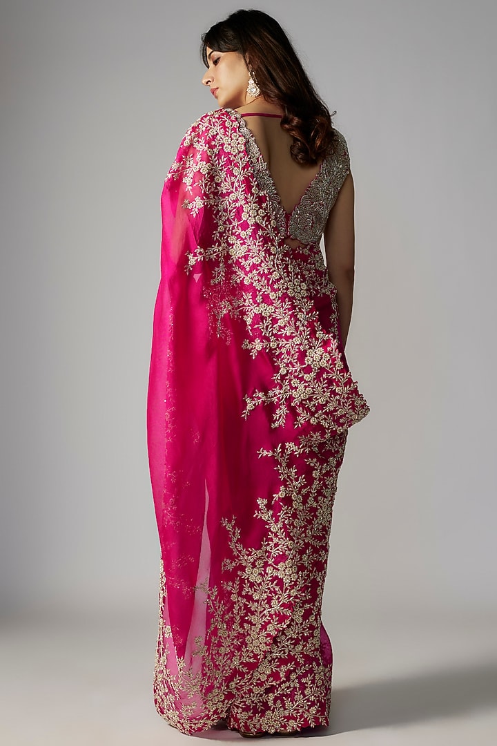 Hot Pink Organza Saree Set by Mrunalini Rao at Pernia's Pop Up Shop 2025