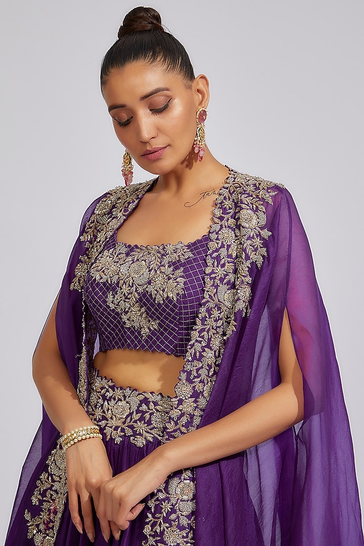 Purple Organza Embroidered Cape Set by Mrunalini Rao at Pernia's Pop Up ...