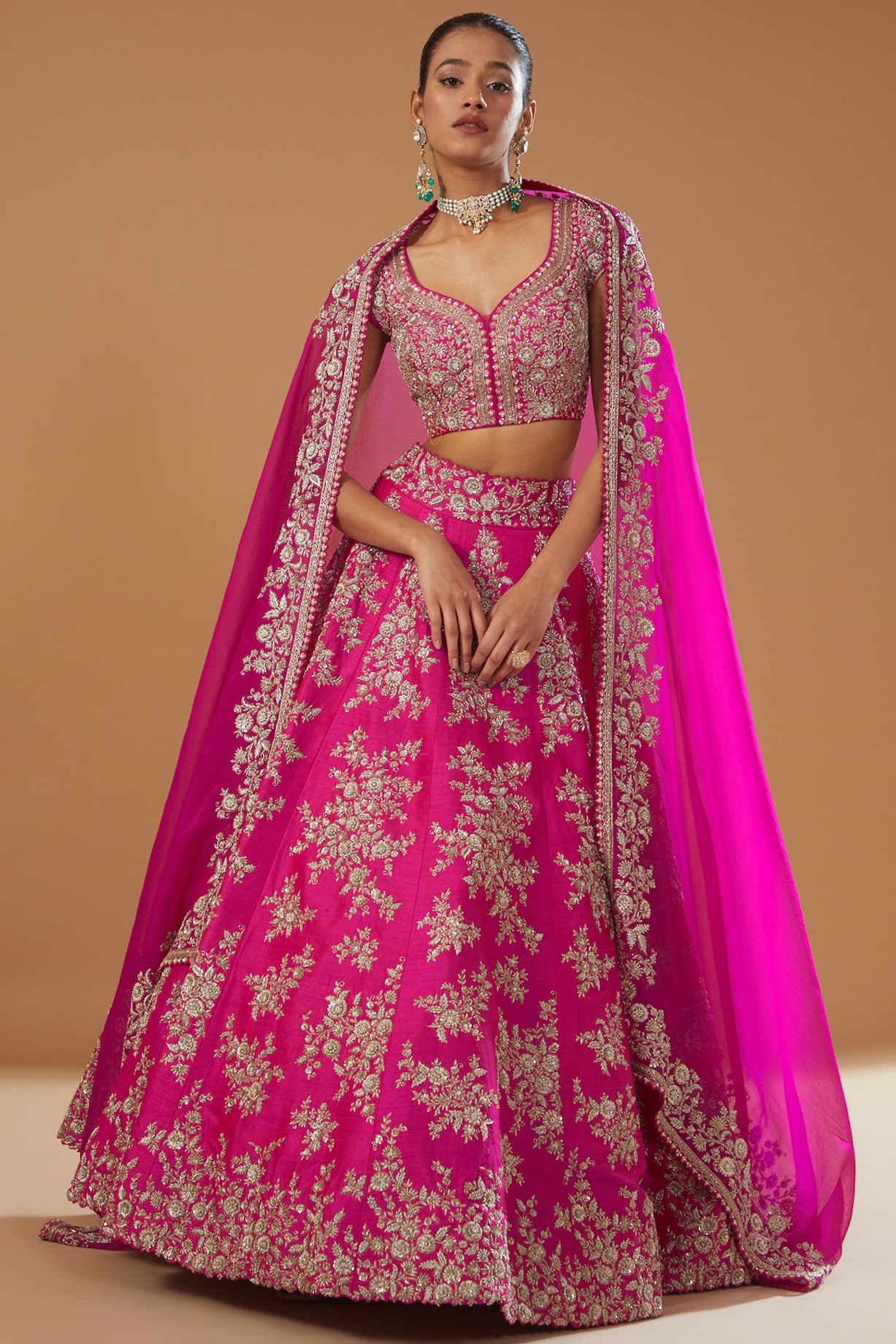 Pink Raw Silk & Organza Embroidered Lehenga Set Design by Mrunalini Rao ...