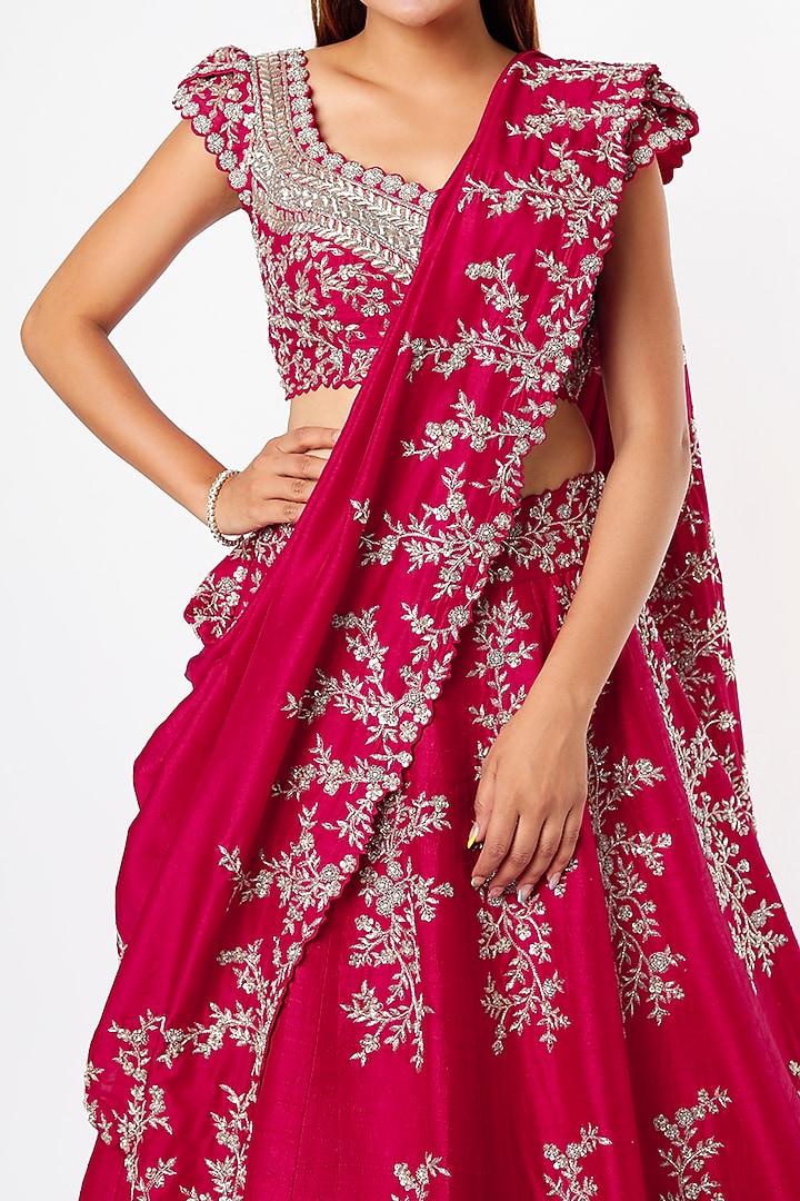 Red Zardosi Embroidered Bridal Lehenga Set by Mrunalini Rao at Pernia's ...