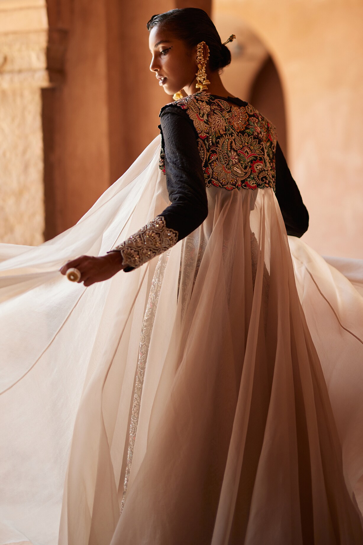 Beige & Black Raw Silk Embroidered Jacket Bridal Lehenga Set by ...
