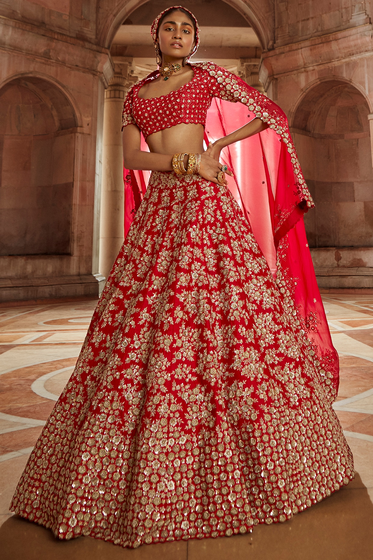 Red Zardosi Embroidered Bridal Lehenga Set by Mrunalini Rao at Pernia's ...