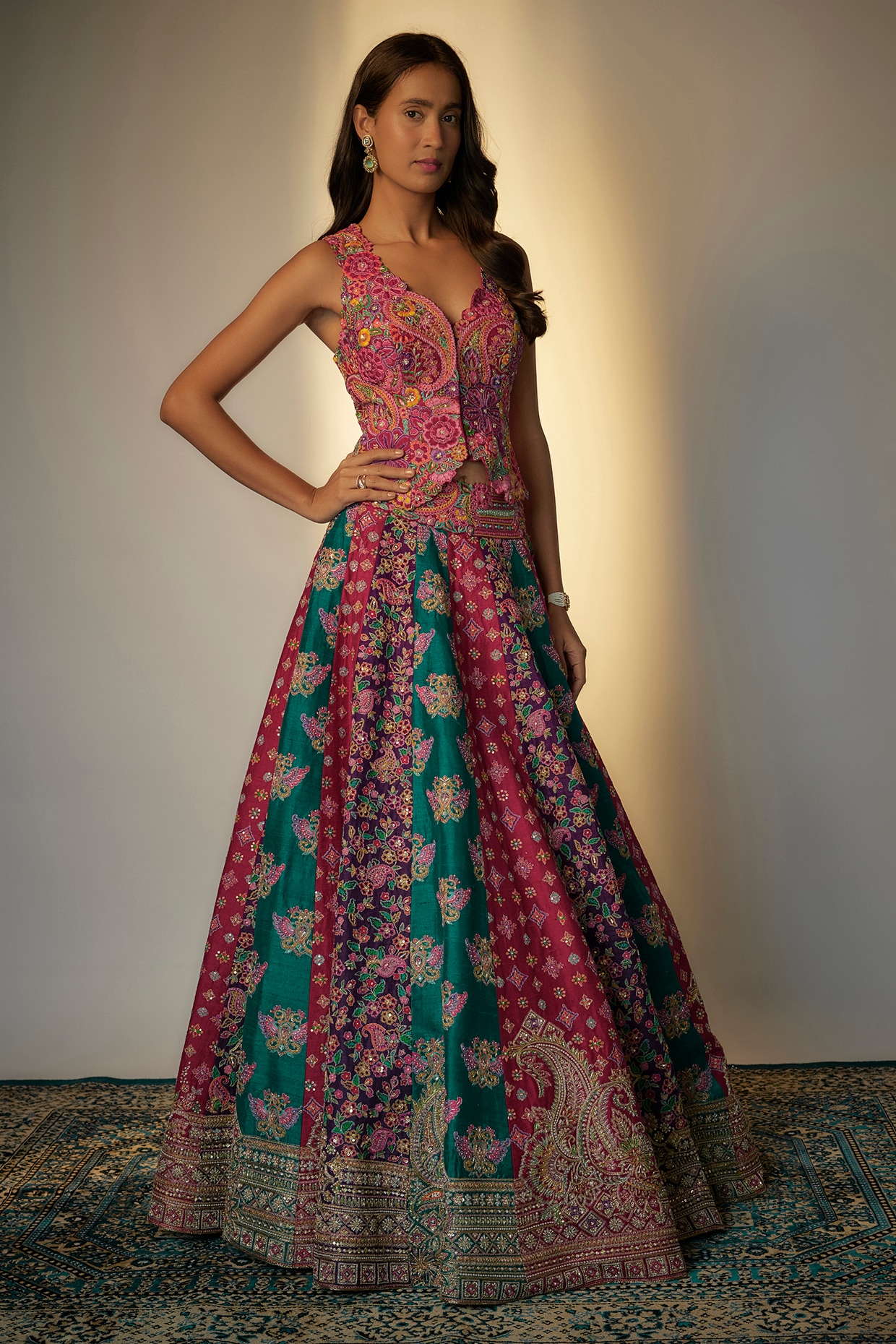 Maroon Raw Silk Resham & Zardosi Hand Embroidered Bridal Lehenga Set by ...