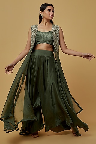 Olive Green Embroidered Jacket Set by Mrunalini Rao at Pernia's Pop Up ...