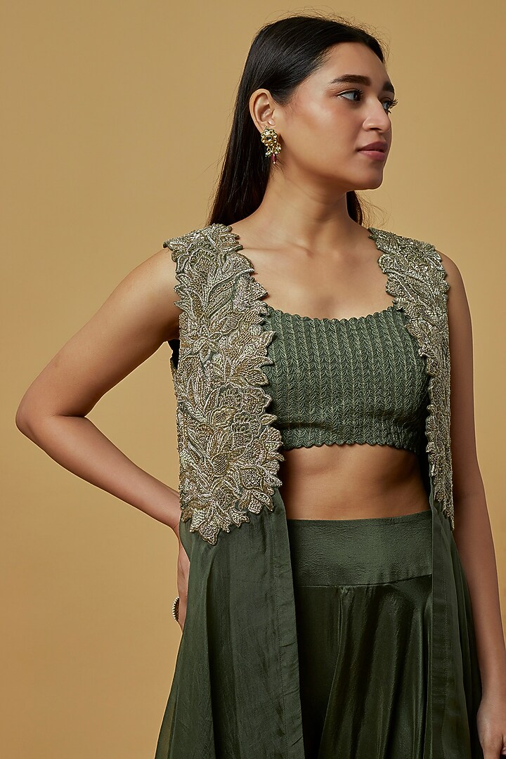 Olive Green Embroidered Jacket Set by Mrunalini Rao at Pernia's Pop Up ...