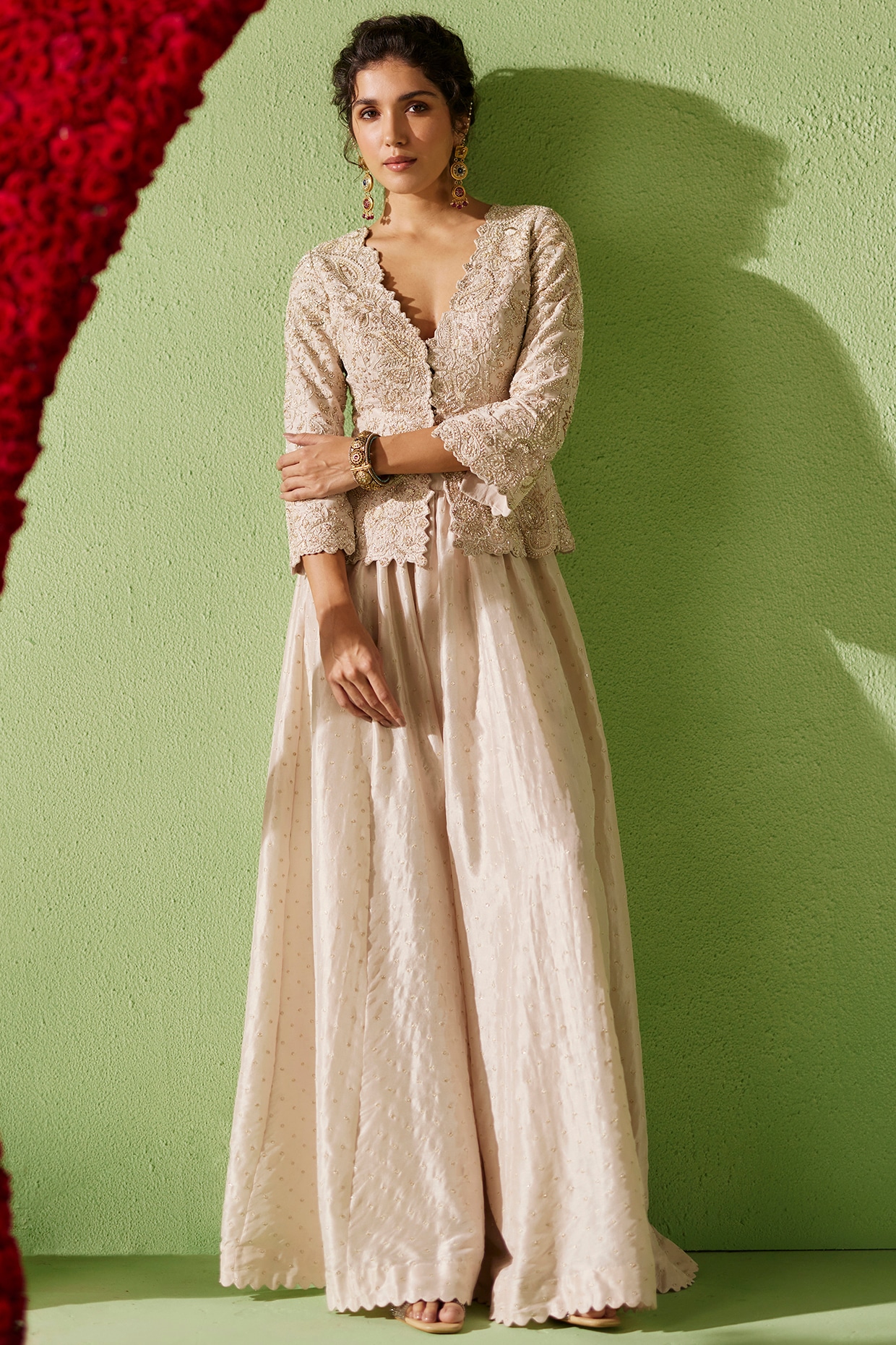 Ivory Raw Silk Hand Embroidered Jacket Set by Mrunalini Rao at Pernia's ...