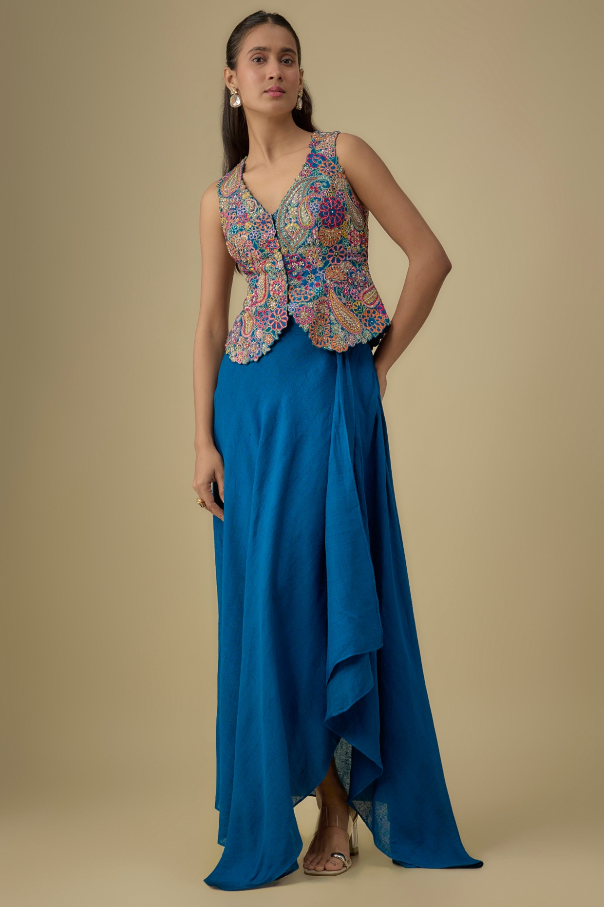 Royal Blue Raw Silk & Matka Silk Skirt Set by Mrunalini Rao at Pernia's ...