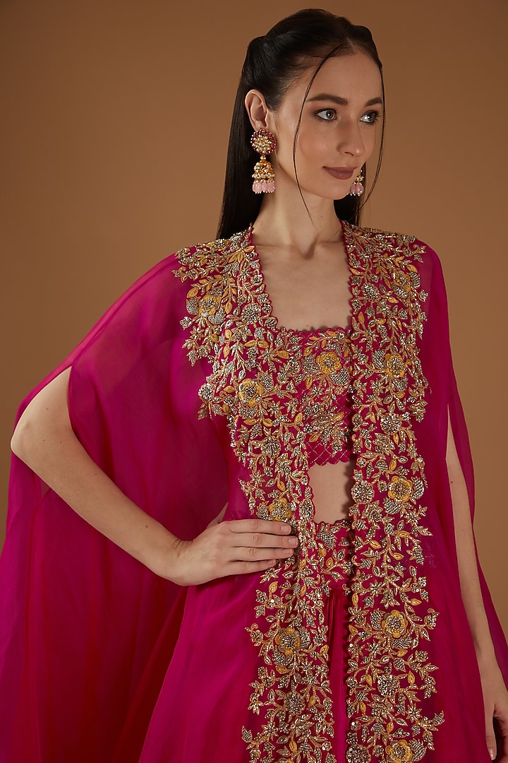 Red Embroidered Jacket Lehenga Set Design by Mrunalini Rao at Pernia's ...